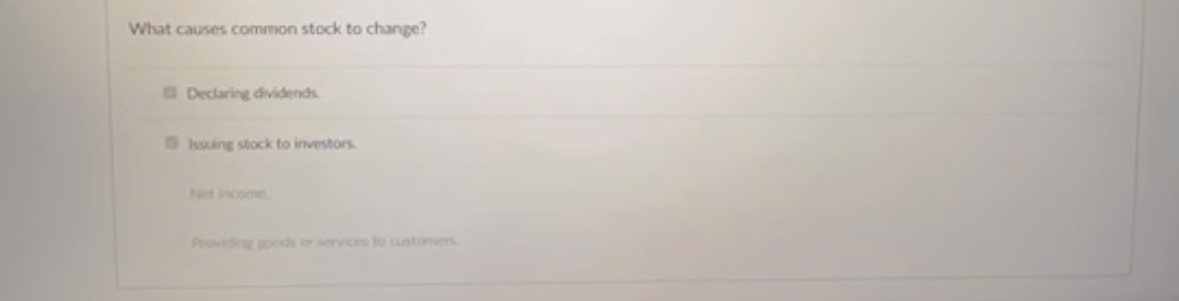 Solved What causes common stock to change?Declaring | Chegg.com