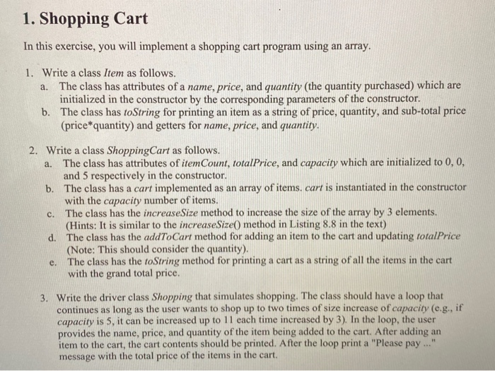 Solved 1. Shopping Cart In this exercise, you will implement | Chegg.com
