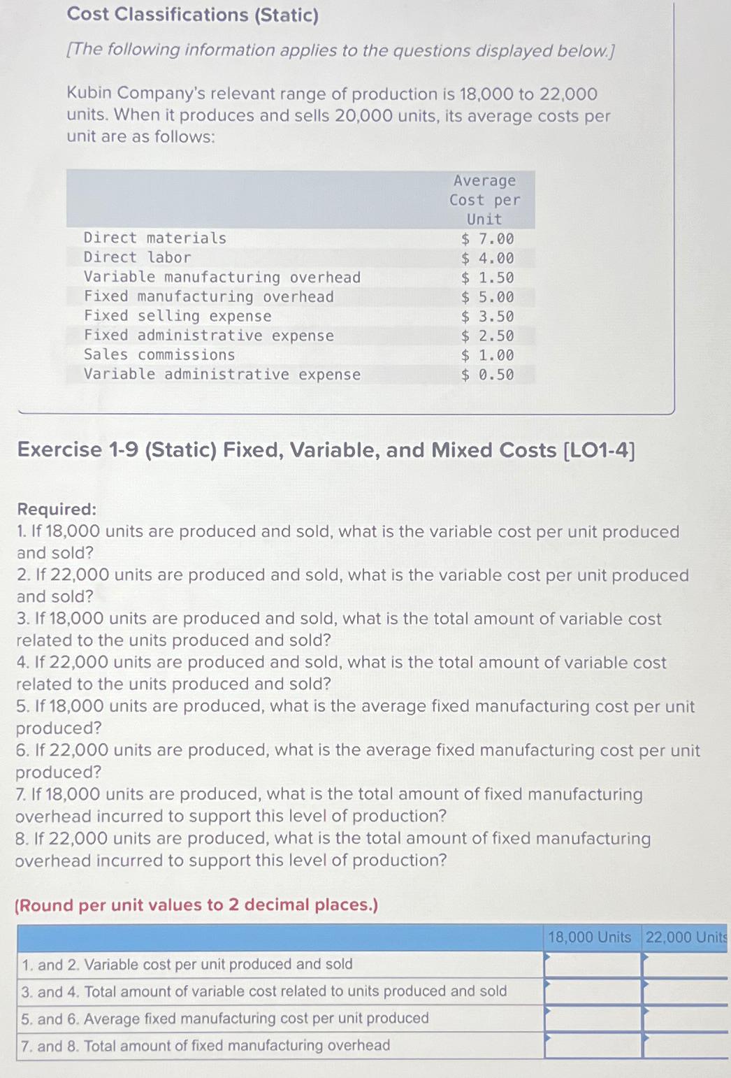 Solved Cost Classifications (Static)[The following | Chegg.com