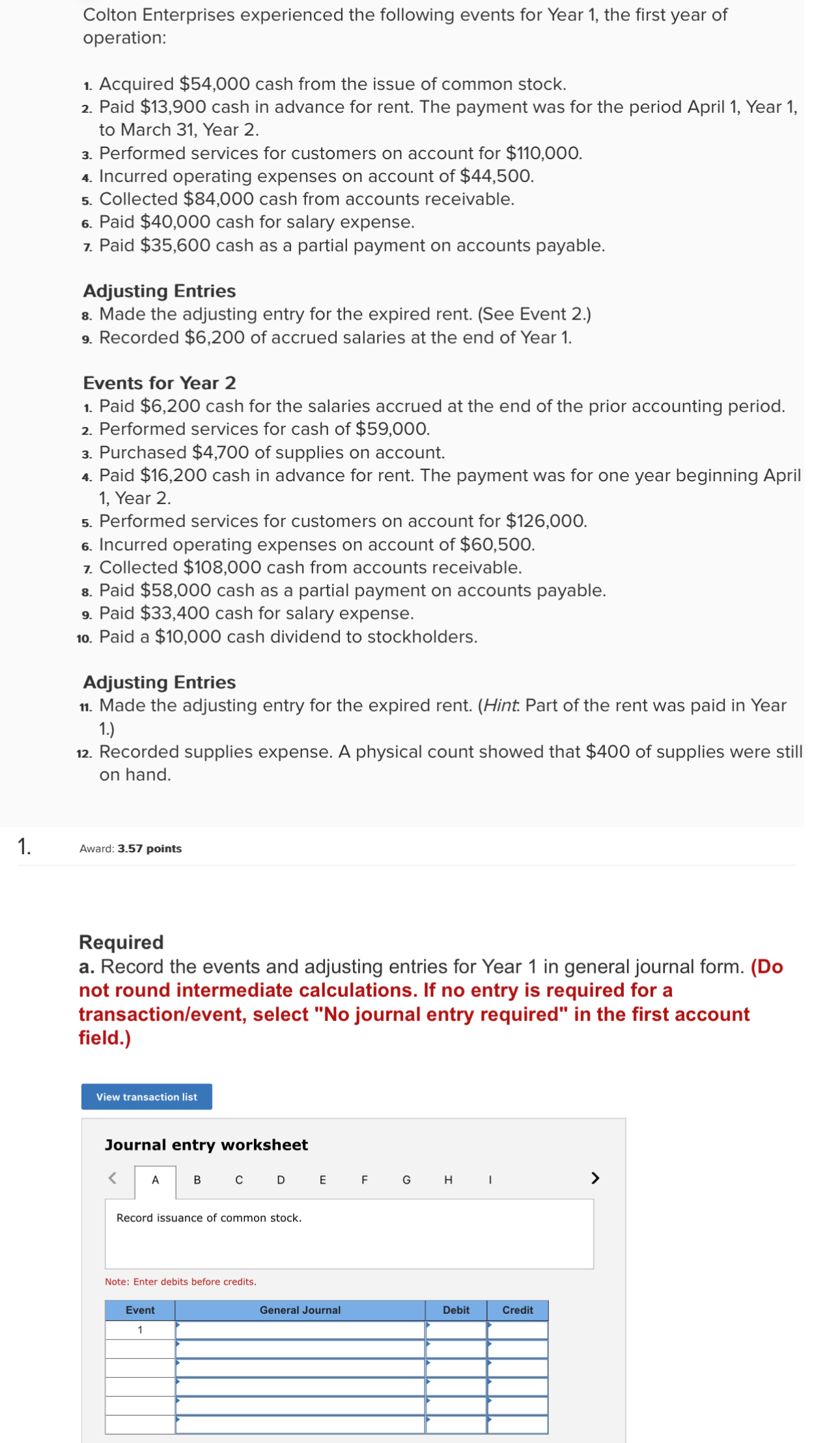 Solved Requireda. ﻿Record the events and adjusting entries | Chegg.com