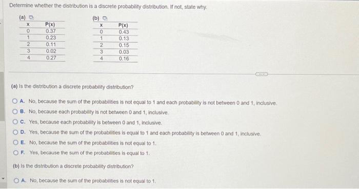 Solved Determine whether the distribution is a discrete | Chegg.com