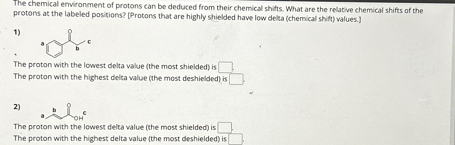 Solved The chemical environment of protons can be deduced | Chegg.com