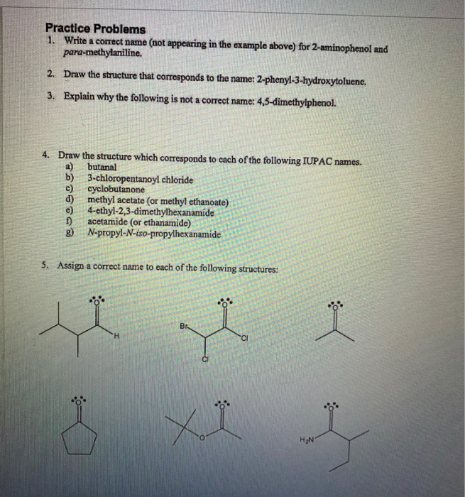 Solved Practice Problems 1. Draw structures that correspond | Chegg.com