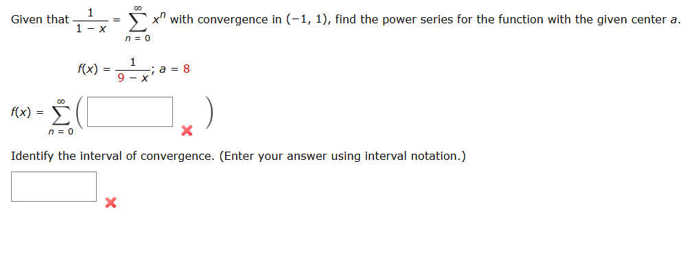 Solved Given that 11-x=∑n=0∞xn ﻿with convergence in (-1,1), | Chegg.com