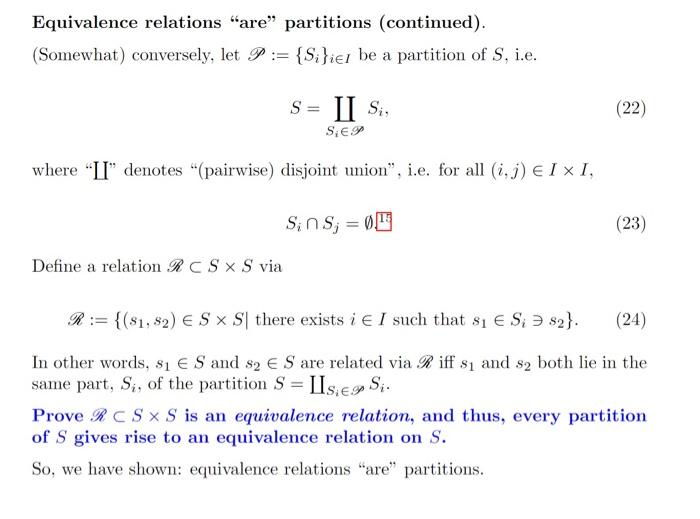 Solved Equivalence relations "are" partitions. Let S be a | Chegg.com
