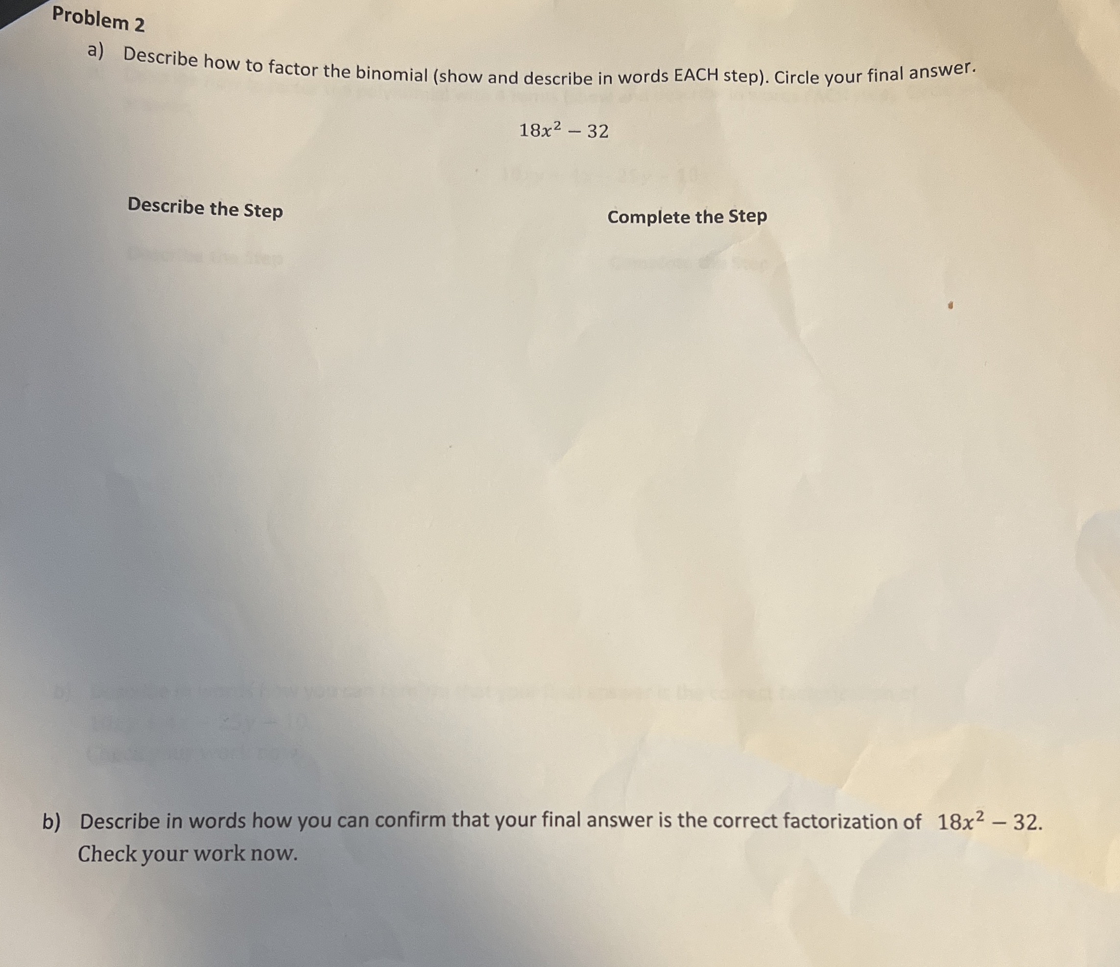 Solved Steps for Problem 2a) ﻿Describe how to factor the | Chegg.com