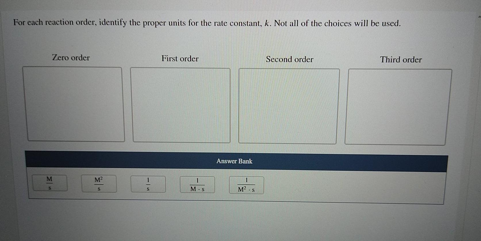 Solved For each reaction order, identify the proper units | Chegg.com