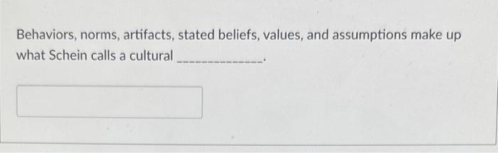 Solved Behaviors, norms, artifacts, stated beliefs, values, | Chegg.com