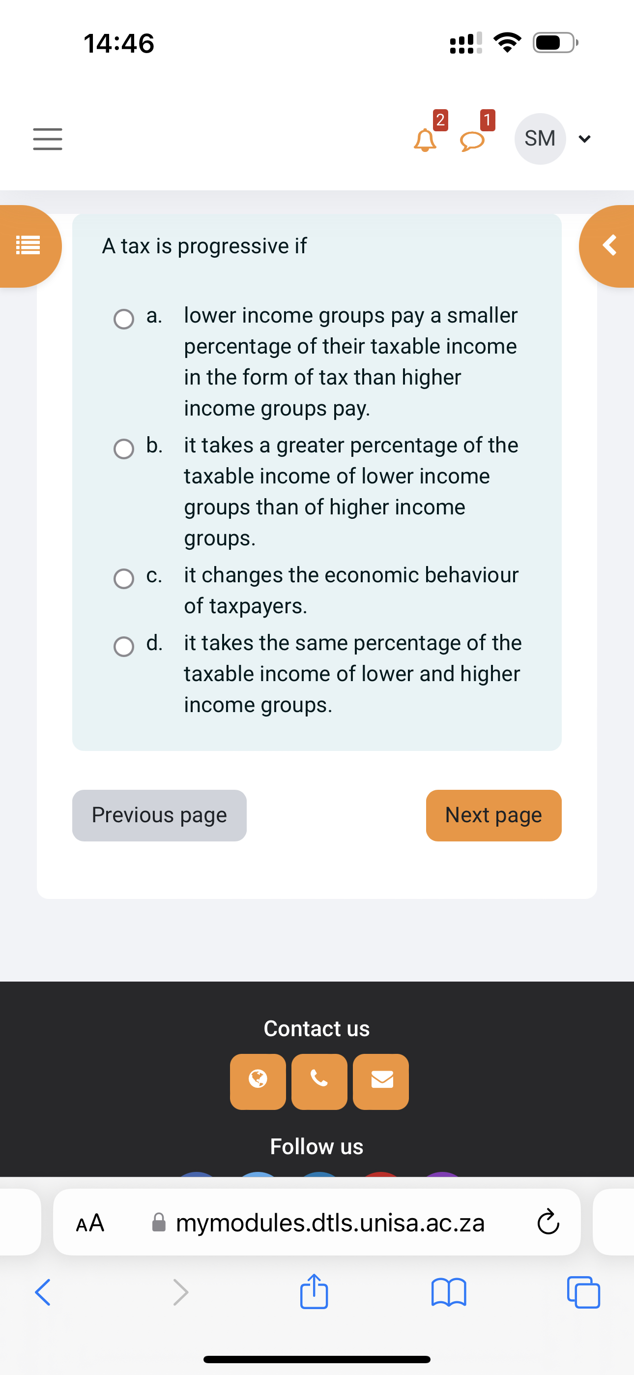 Solved 14:46:!! 21-=SMA tax is progressive ifa. ﻿lower | Chegg.com