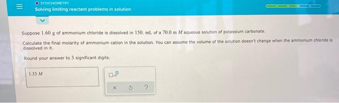 Solved III O STOICHIOMETRY Solving limiting reactant | Chegg.com