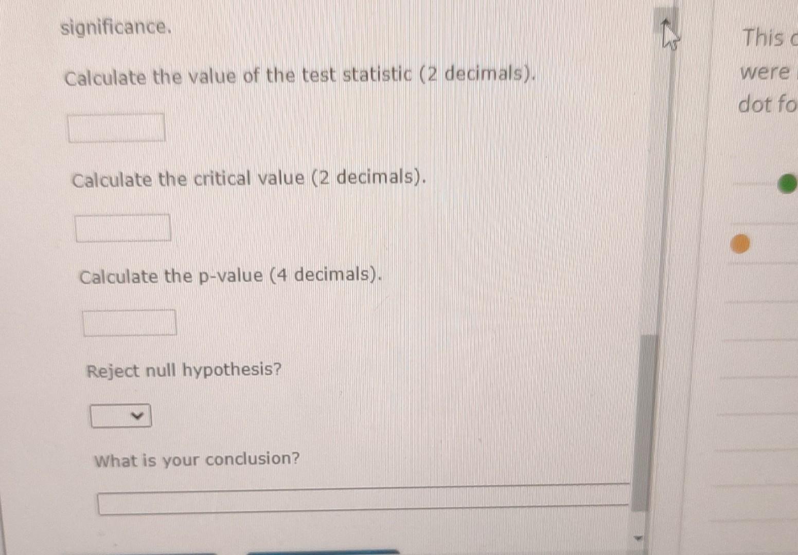 Solved significance, Calculate the value of the test | Chegg.com