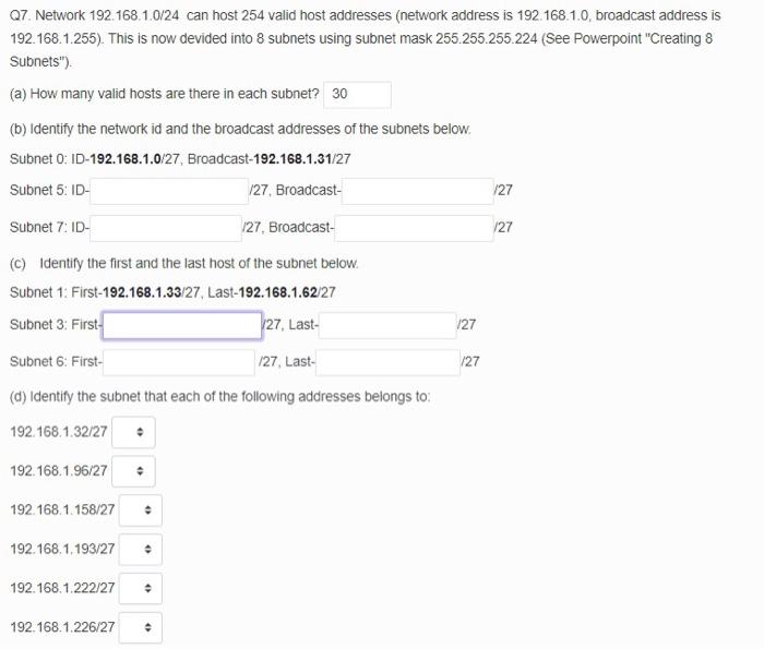 Solved 192.168.1.255). This is now devided into 8 subnets | Chegg.com