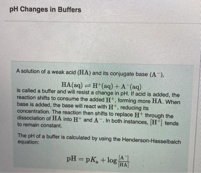 Solved A solution of a weak acid (HA) and its conjugate base | Chegg.com