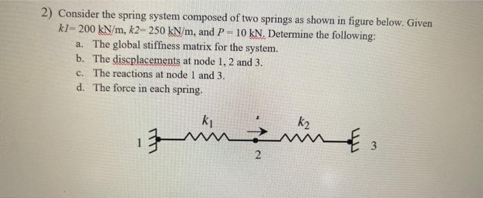 Solved 2) Consider the spring system composed of two springs | Chegg.com