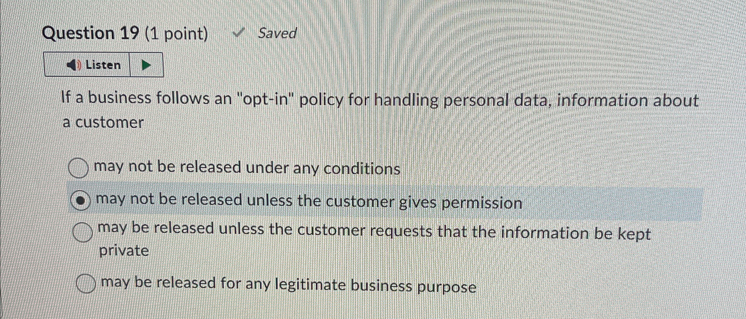 Solved Question 19 (1 ﻿point)SavedListenIf a business | Chegg.com