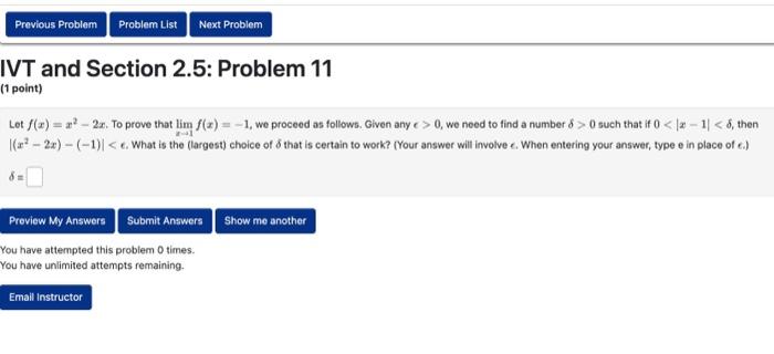 Solved IVT and Section 2.5: Problem 11 (1 point) Let | Chegg.com