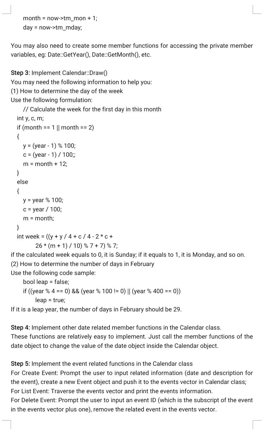 Solved Task: Calendar Project Requirements: Write a program | Chegg.com