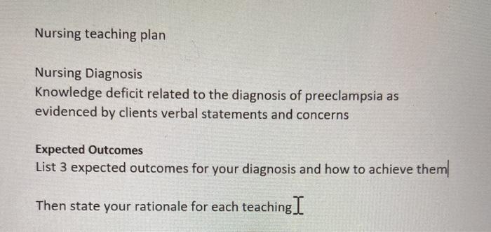 Solved Nursing teaching plan Nursing Diagnosis Knowledge | Chegg.com