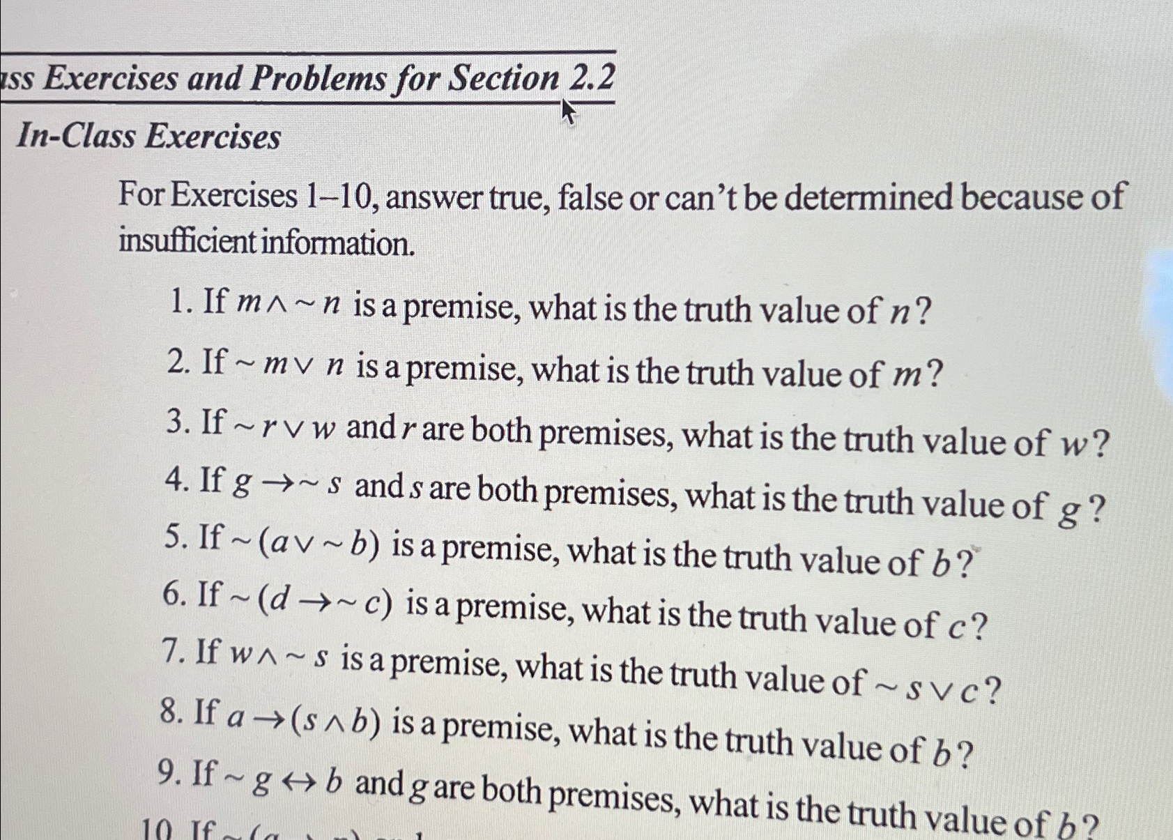 Solved Ss Exercises and Problems for Section 2.2In-Class | Chegg.com