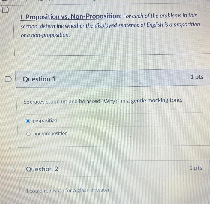 1. Proposition vs. Non-Proposition: For each of the | Chegg.com