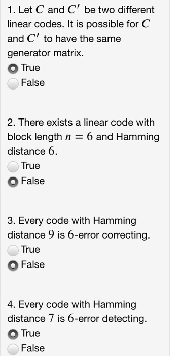 Solved 1. Let C and C' be two different linear codes. It is | Chegg.com
