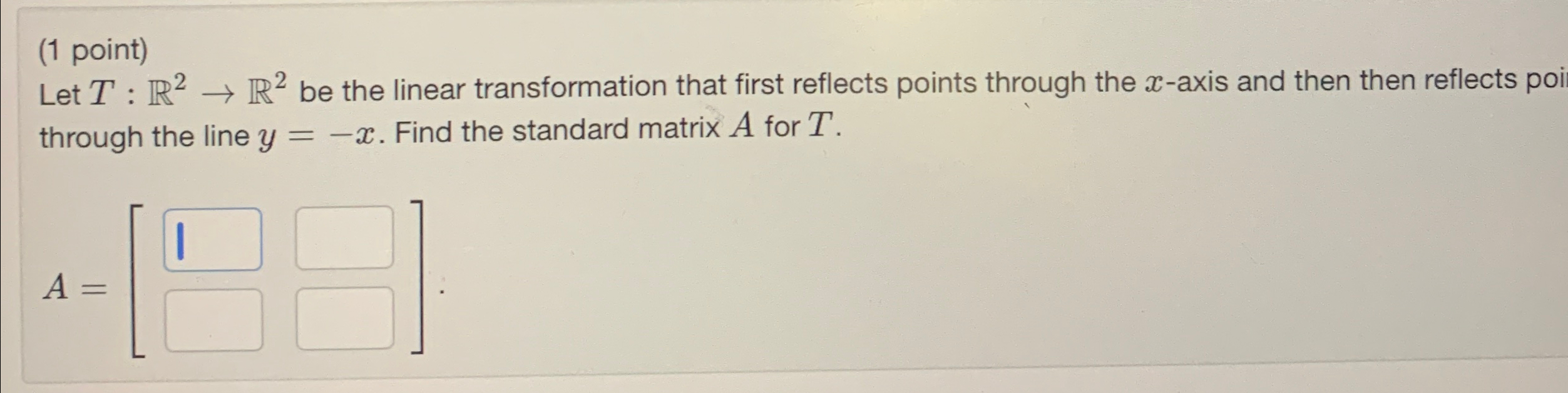 Solved (1 ﻿point)Let T:R2→R2 ﻿be the linear transformation | Chegg.com