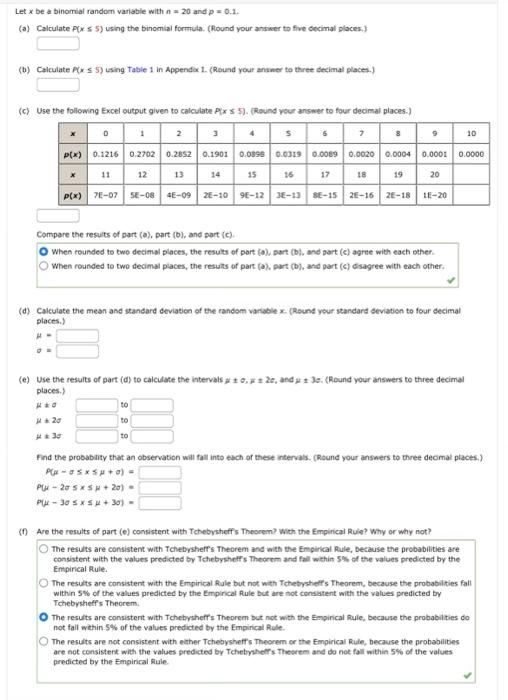 Solved Let X Be A Binomial Random Variable With N 20 And P 2515