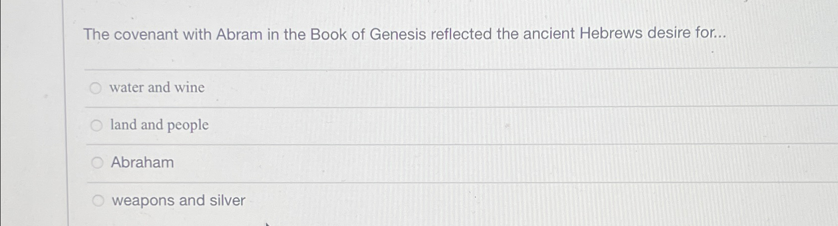 Solved The covenant with Abram in the Book of Genesis | Chegg.com