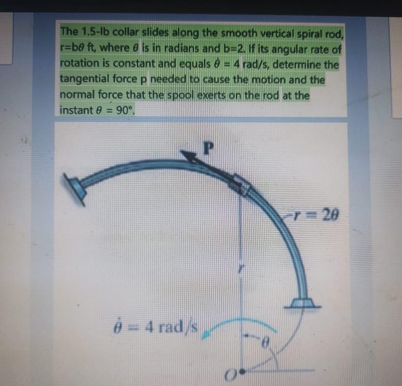 Solved The 1.5-lb collar slides along the smooth vertical | Chegg.com