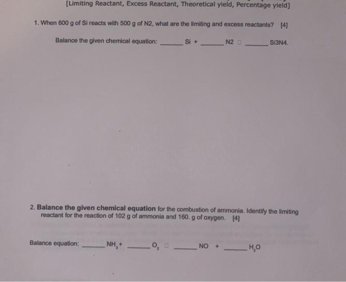 Solved [Limiting Reactant, Excess Reactant, Theoretical | Chegg.com