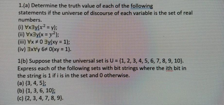 Solved 1.(a) Determine the truth value of each of the | Chegg.com