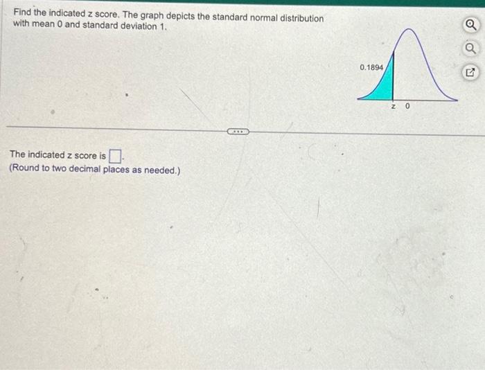 Solved Find the indicated z score. The graph depicts the | Chegg.com