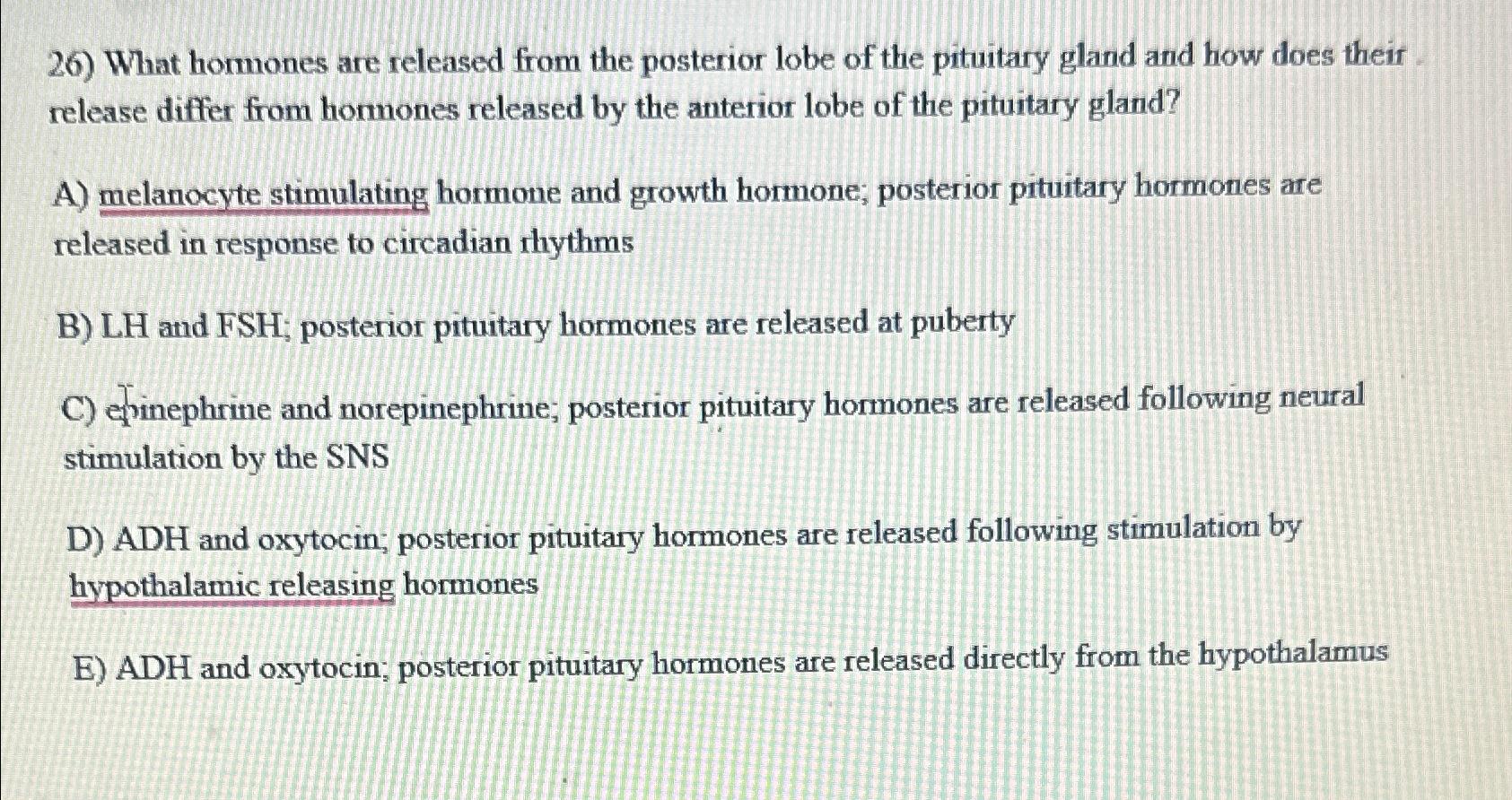 Solved What hormones are released from the posterior lobe of | Chegg.com