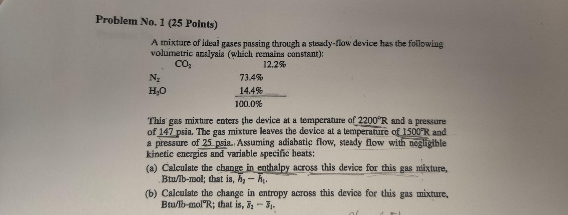 Solved A mixture of ideal gases passing through a | Chegg.com