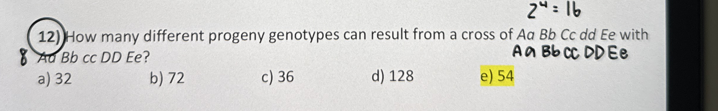 Solved 24=16How many different progeny genotypes can result | Chegg.com