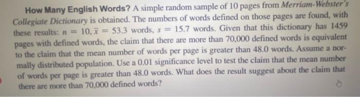 Solved How Many English Words? A simple random sample of 10 | Chegg.com