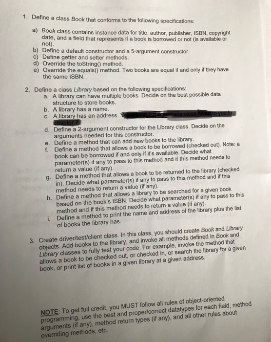 Solved 1. Define a class Book that conforms to the following | Chegg.com