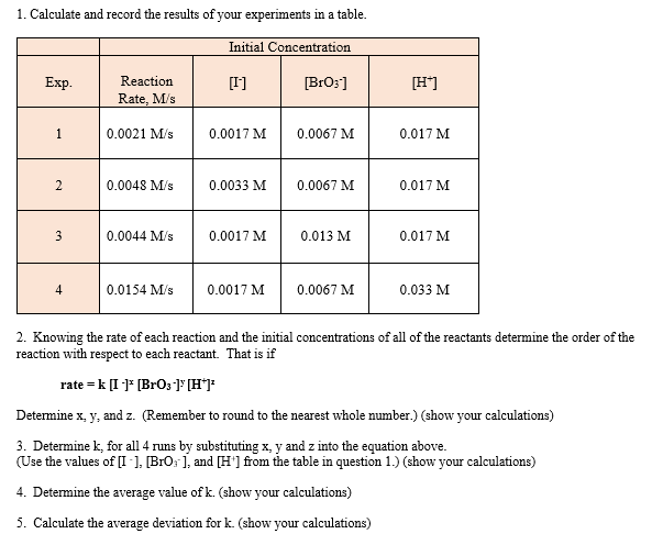 Solved Calculate and record the results of your experiments | Chegg.com
