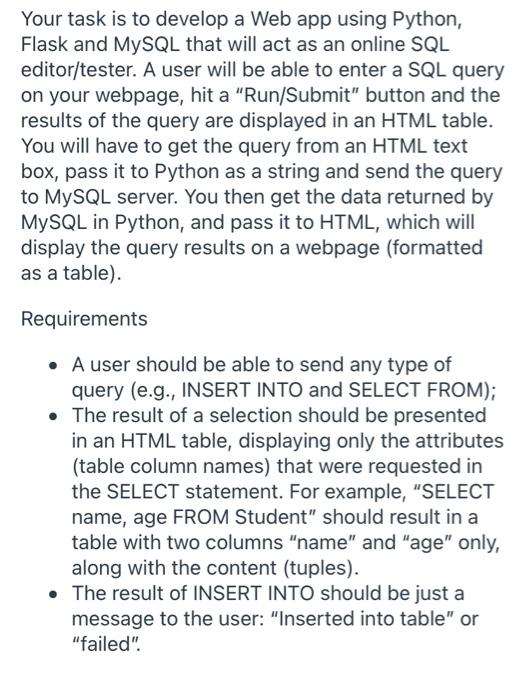 Solved Your task is to develop a Web app using Python, Flask | Chegg.com