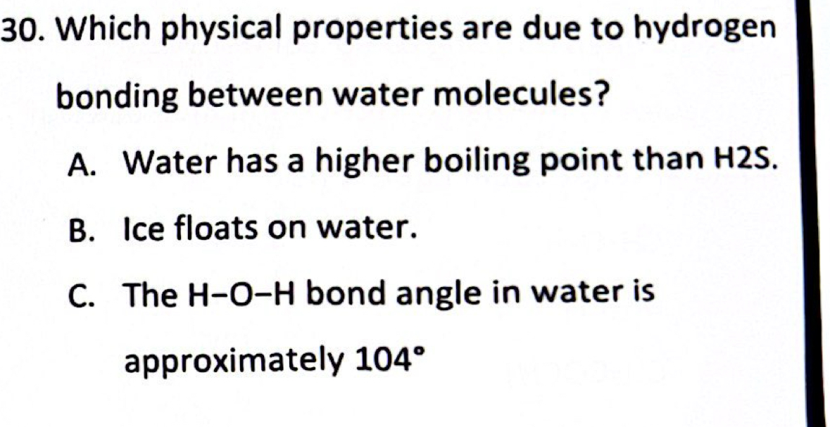 Which physical properties are due to hydrogen bonding | Chegg.com