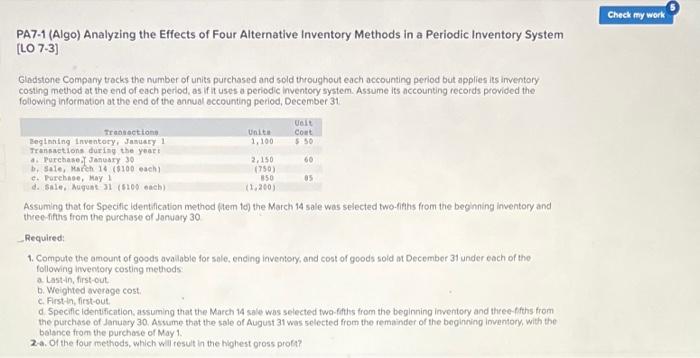 Solved PA7-1 (Algo) Analyzing the Effects of Four | Chegg.com