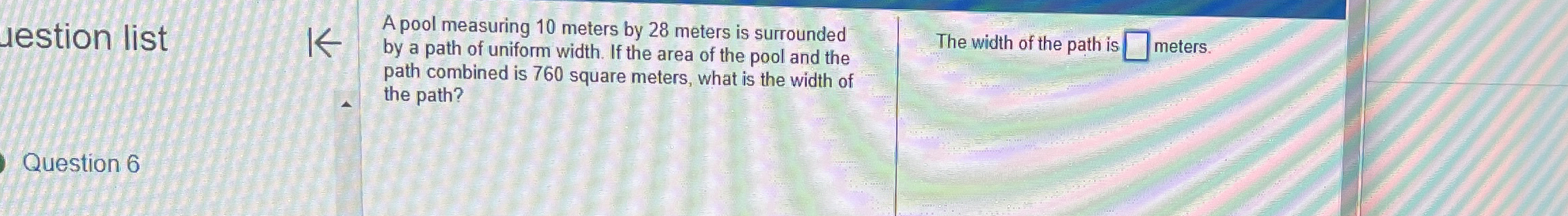 Solved lestion lisA pool measuring 10 ﻿meters by 28 ﻿meters | Chegg.com