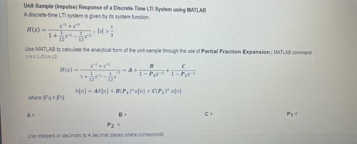 Solved Unit-Sample (impulse) Response of a Discrete-Time LTI | Chegg.com