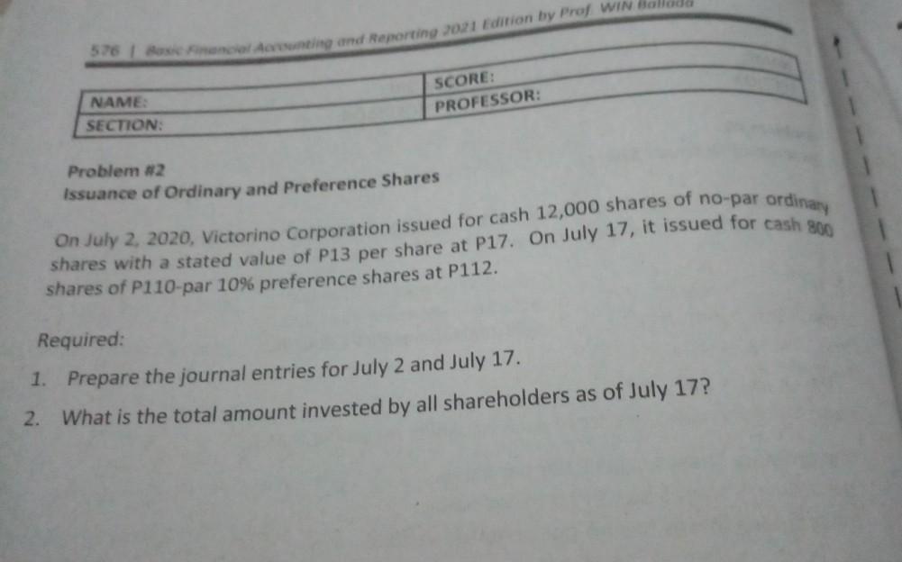 Solved 536 Inconting and Reporting 2021 Edition by Prof WIN | Chegg.com