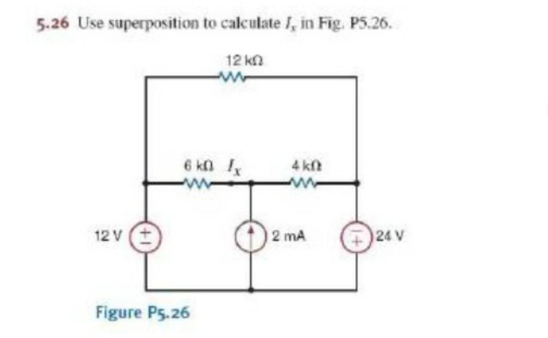 Solved 5.26 Use superposition to calculate Ix in Fig. P5.26. | Chegg.com