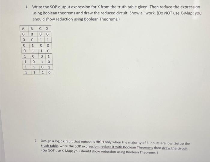 Solved 1. Write the SOP output expression for X from the | Chegg.com