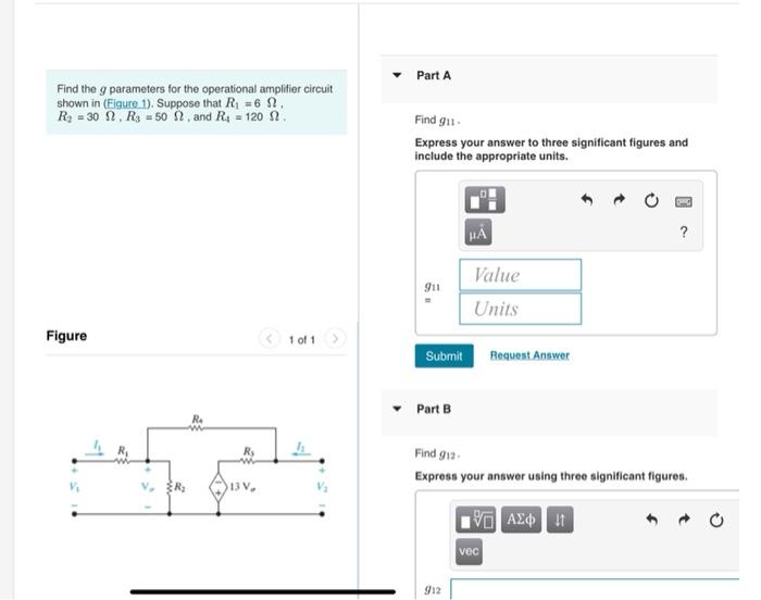 Solved Part A Find the g parameters for the operational | Chegg.com