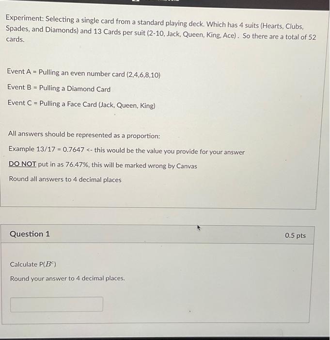 Solved Experiment: Selecting a single card from a standard | Chegg.com