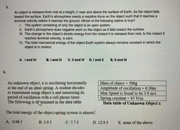 Solved An Object Is Released From Rest At A Height H Near