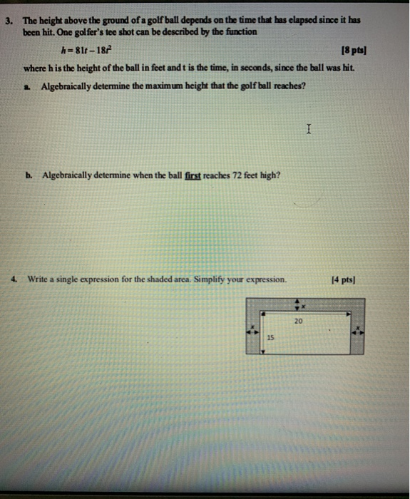 Solved 3. The height above the ground of a golf ball depends | Chegg.com